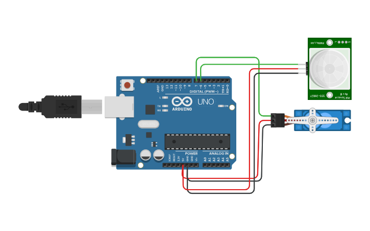 Circuit Design Servomotor Withh Pir Tinkercad