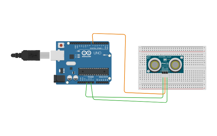 Circuit design ultrasonic sensor - Tinkercad