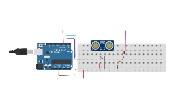 Circuit design ultrasonic sensor with led of class 8th | Tinkercad