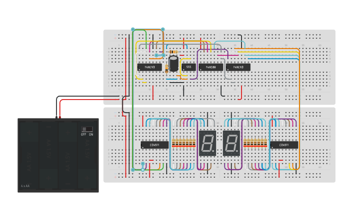 Circuit design 99 Seconds Counter - [In Dev phase ->99%] | Tinkercad