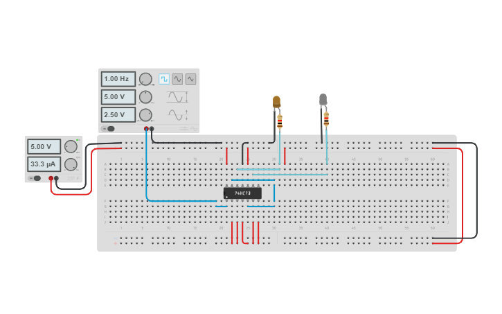 Circuit design B119011 2-bit asynchronous DOWN counter | Tinkercad