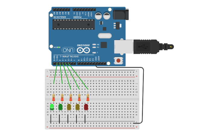 Circuit design ardoino acendendo leds - Tinkercad