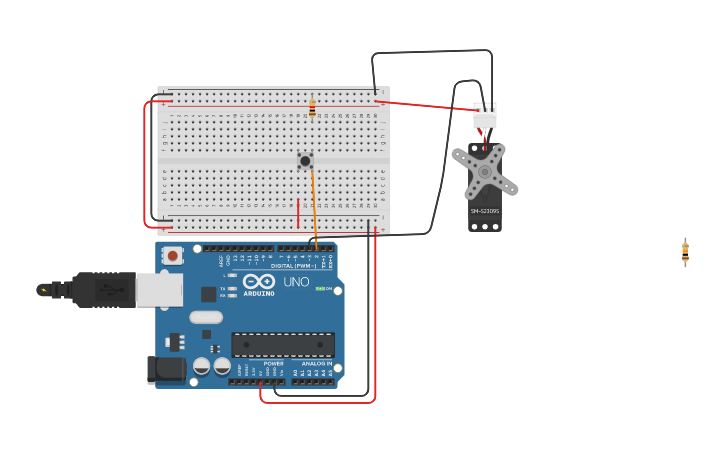 Circuit design servo+interrupt | Tinkercad