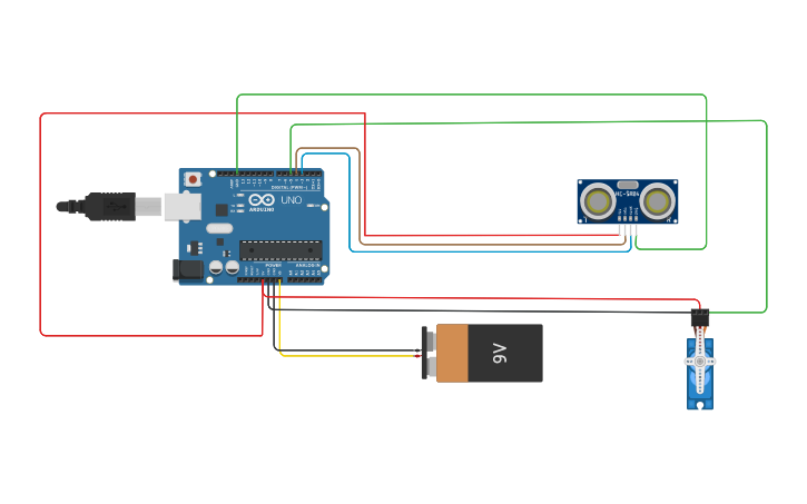 Circuit design SMART DUSTBIN - Tinkercad