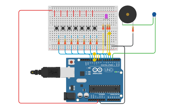 Circuit design Piano con Arduino - Tinkercad
