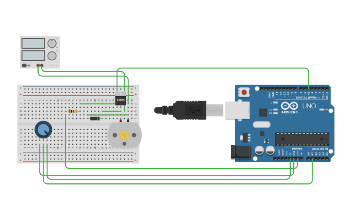 Circuit design Motore CC potenziometro - Tinkercad