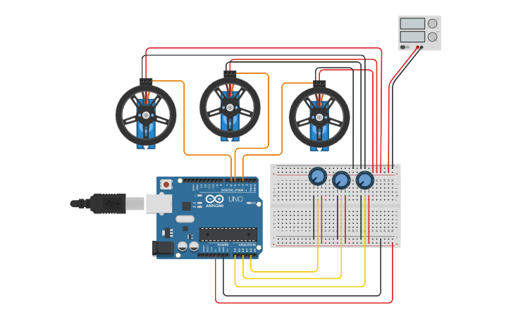 Circuit Design Controle De Servo Motores Com Potenciômetros Tinkercad
