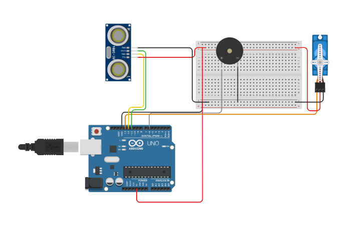 Circuit design Arduino - Sensor de Movimiento con bocina y servomotor - Tinkercad