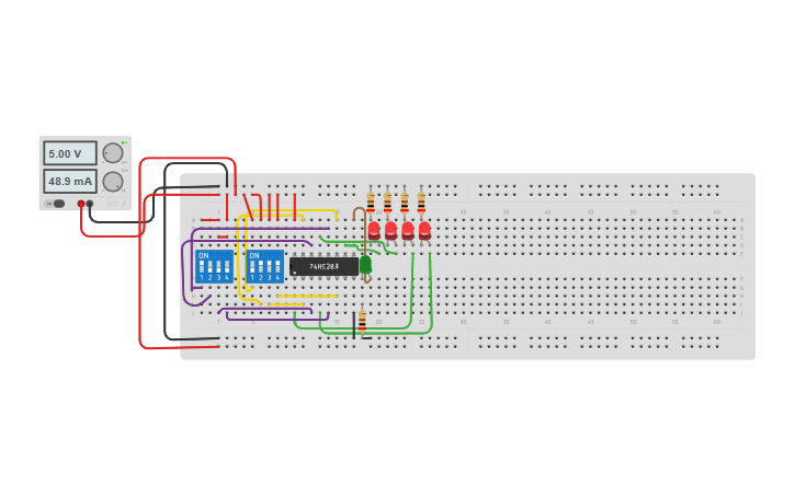 Circuit design circuito SOMADOR 74283 - Tinkercad