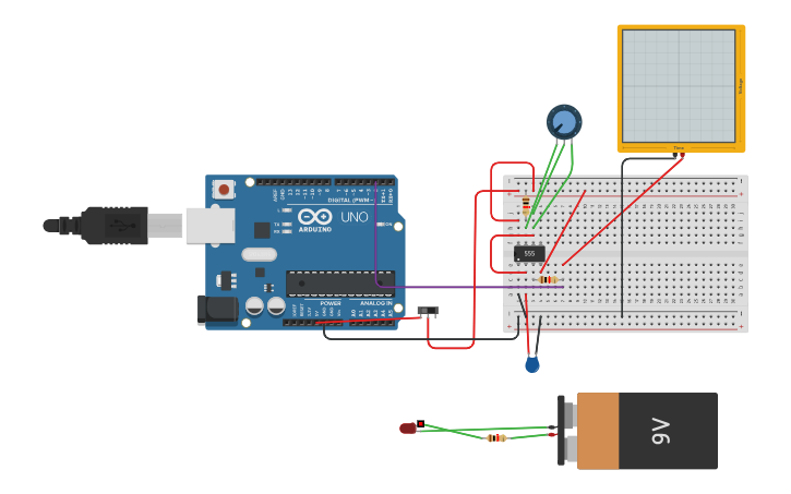 Circuit design 555 Astable with arduino - Tinkercad