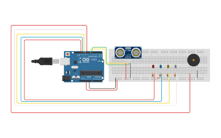 Circuit Design Copy Of Ultrasonic Sensor With Buzzer Tinkercad