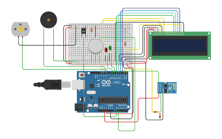 Circuit design Fire Alert System - Tinkercad