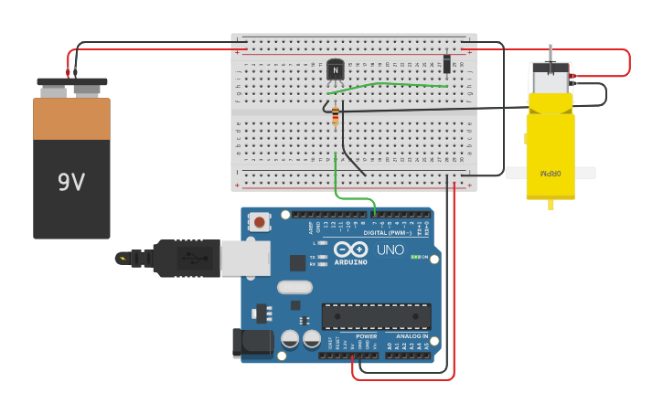Circuit design transistor motor control - Tinkercad