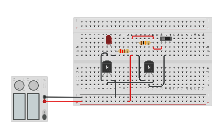 Circuit design Two Transistor Touch LED Circuit - Tinkercad