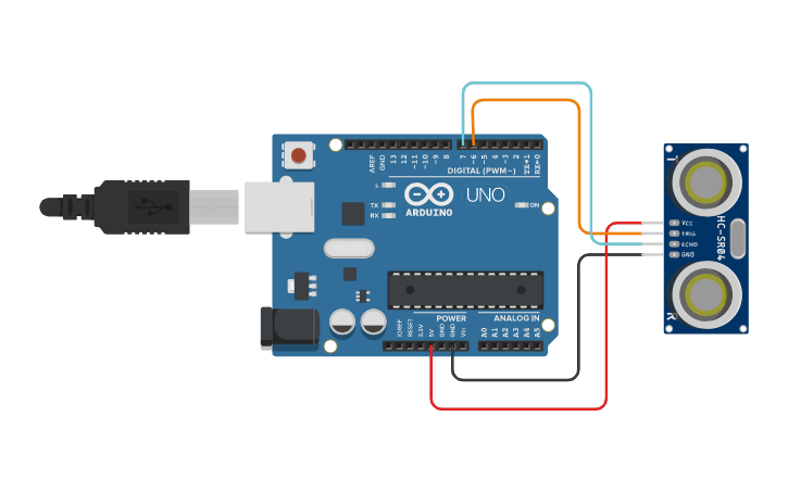Circuit design HC SR04 Ultrasonic Sensor Integration - Tinkercad Circuit design HC SR04 Ultrasonic Sensor Integration - Tinkercad