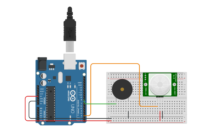 Circuit design Motion detection alarm | Tinkercad