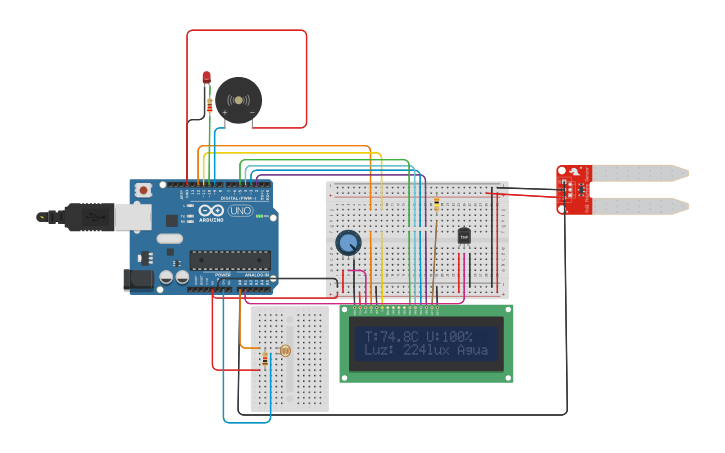 Circuit design Sensor de Temperatura, Umidade e Luminosidade - Tinkercad