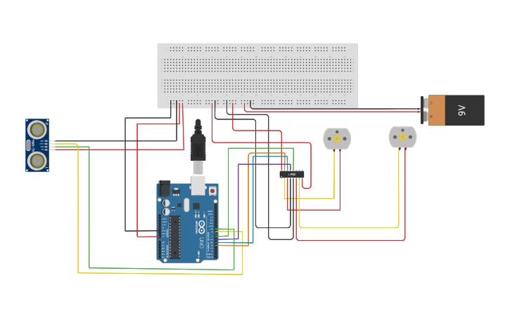Circuit design HUMAN FOLLOWING ROBOT - Tinkercad