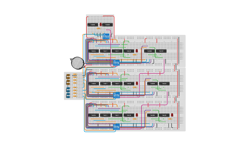 Circuit design Sumador completo de 4 bits - Tinkercad Circuit design Sumador completo de 4 bits - Tinkercad