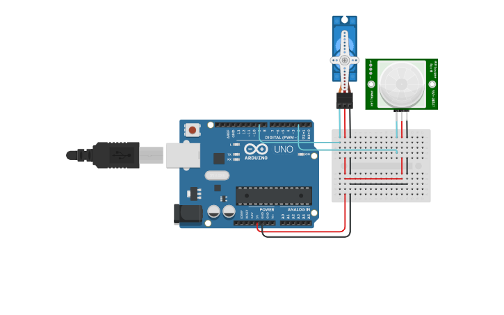 Circuit design Exercise 4.F. PIR SENSOR CONTROLLED SERVO MOTOR - Tinkercad