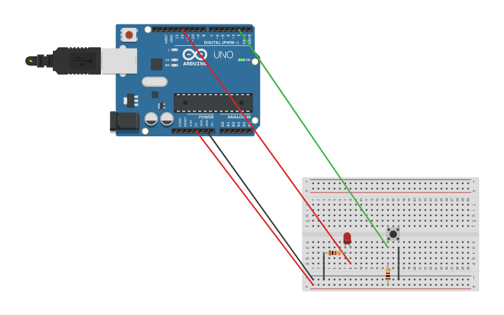 Circuit design LED with Push Button - Tinkercad