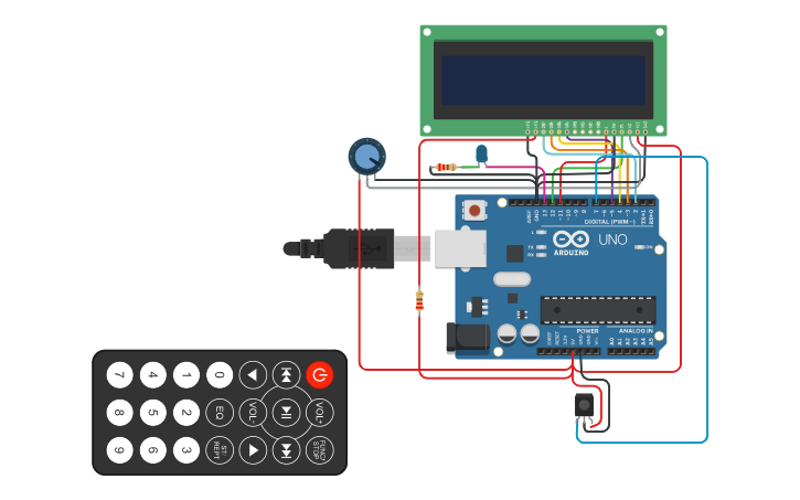 Circuit design IR Decoder with Arduino and LCD - Tinkercad
