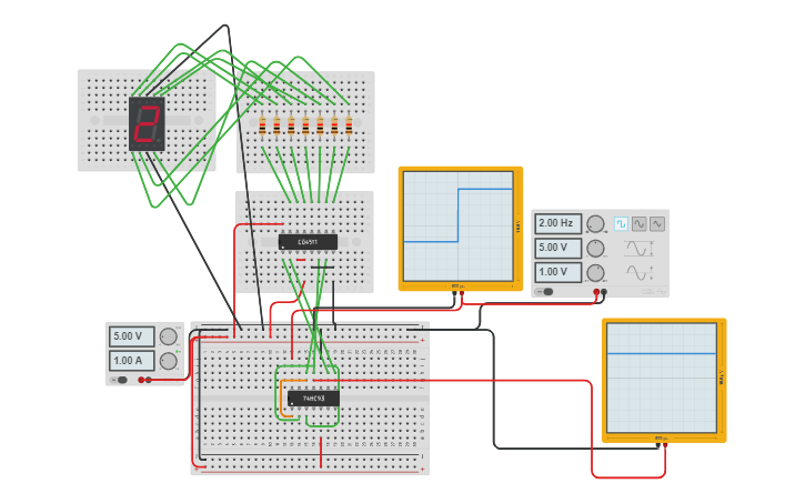 Circuit design Simulazione sistema di conteggio con 74HC93 | Tinkercad