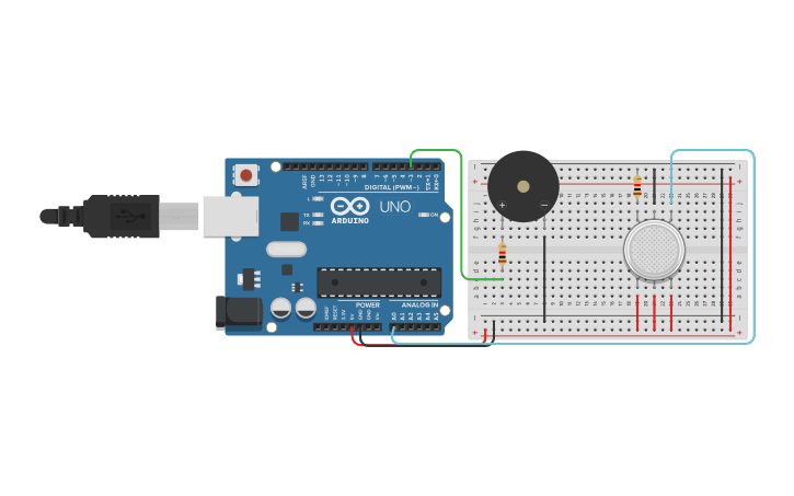 Circuit design sensor de gas - Tinkercad