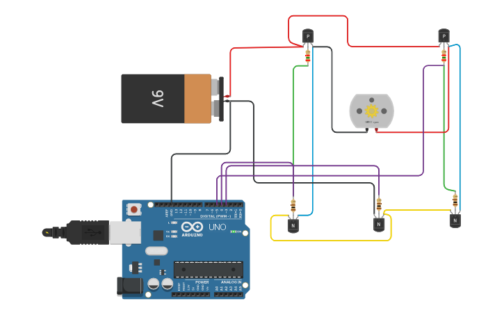 Circuit design H bridge DC Motor - Tinkercad
