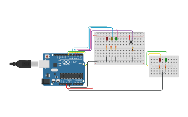 Circuit design Semáforo e Semáforo de pedestre - Tinkercad
