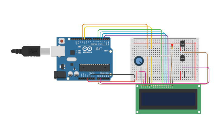 Circuit Design 2 Temp Reading 1 Screen Tinkercad