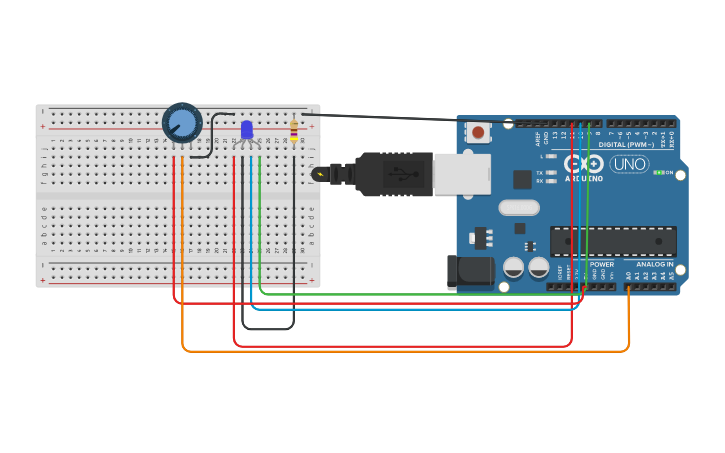 Circuit design RGB with analog read | Tinkercad