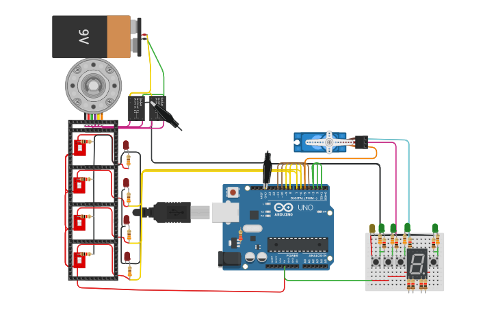 Circuit design Projeto Elevador Arduíno - Tinkercad
