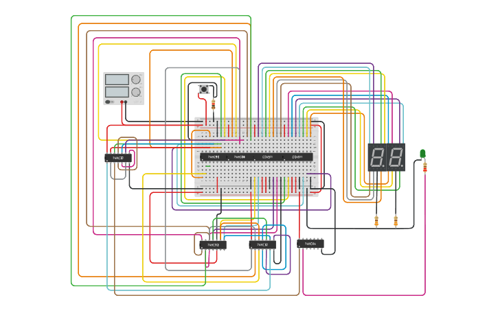 Circuit Design Binary Counter Number 1 12 Use 7segment 2 Digit Tinkercad 5720
