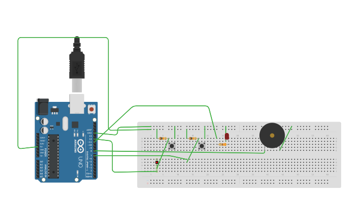 Circuit design DIMMABLE LED USING PUSH BUTTONS | Tinkercad