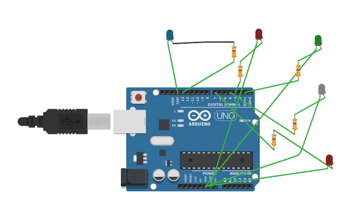 Circuit design 5 led - Tinkercad