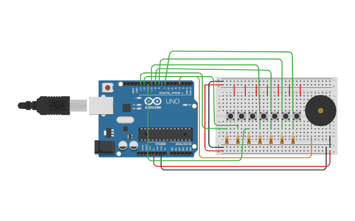 Circuit design Teclado arduino - Tinkercad