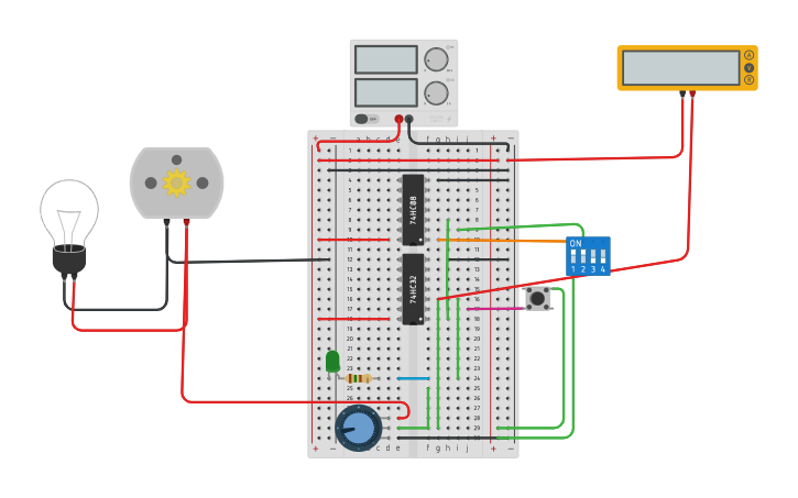 Circuit design Circuito Lógico AD + B | Tinkercad