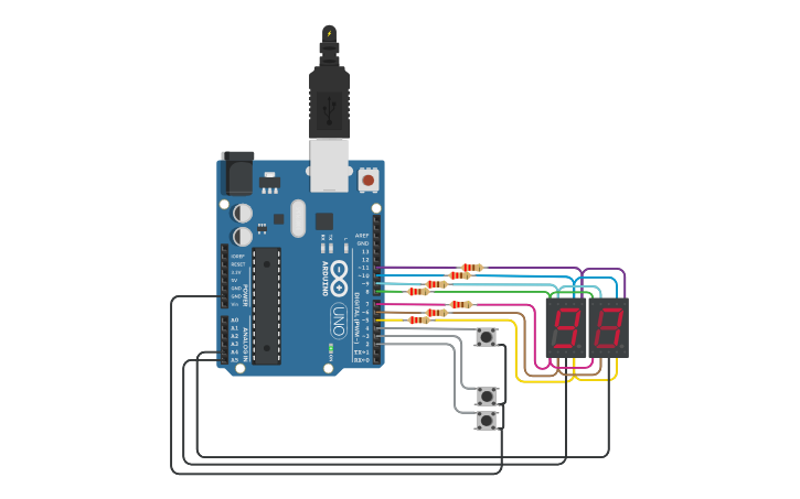 Circuit design seven-segment count part1 - Tinkercad