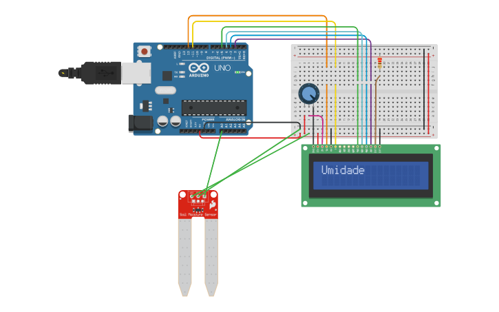 Circuit design sensor de umidade com lcd - Tinkercad