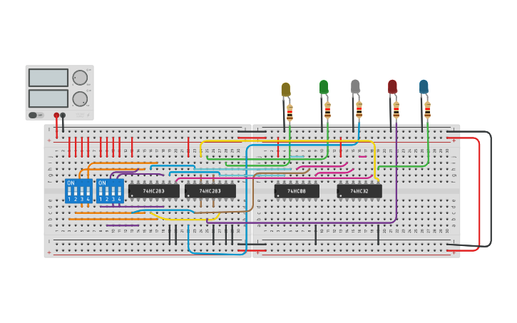 Circuit design BCD ADDER - Tinkercad