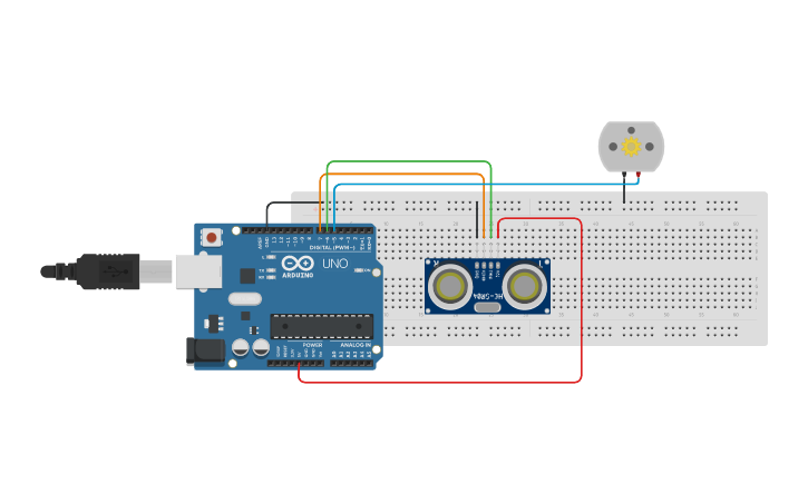 Circuit design Arduino sensor distancia y motor adela rivera | Tinkercad