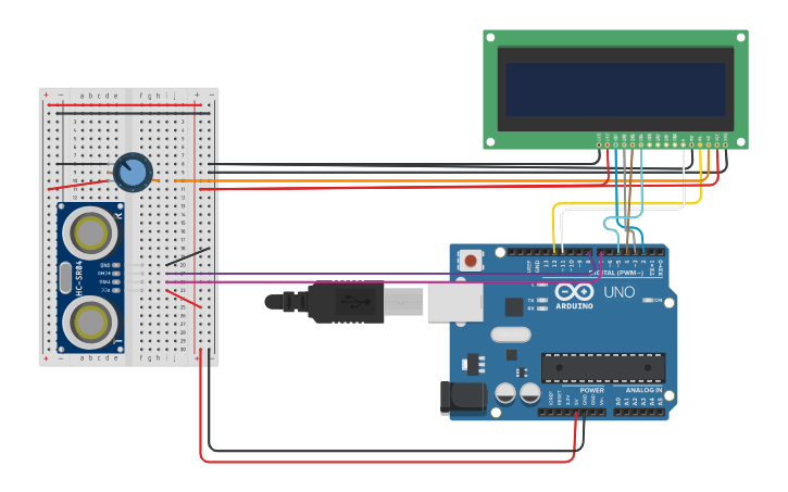 Circuit design circuito sensore ultrasuoni - Tinkercad