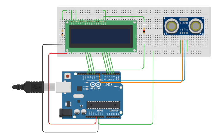 Circuit design Sensor de Distância | Tinkercad