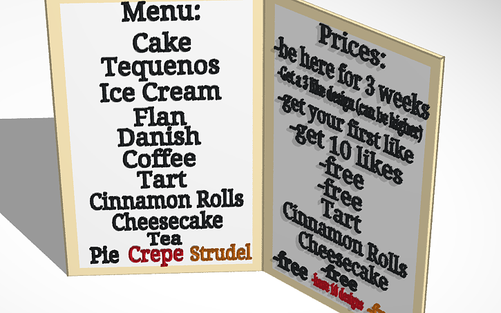 3D design Menu and Prices for Cafe - Tinkercad