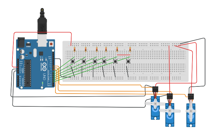 Circuit design Control de 3 Servos 31 de Dic | Tinkercad