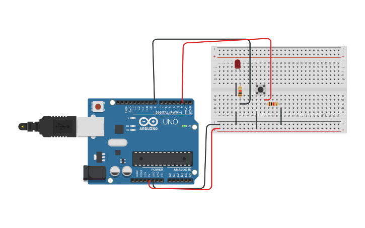 Circuit design Led com botão de pressão - Tinkercad