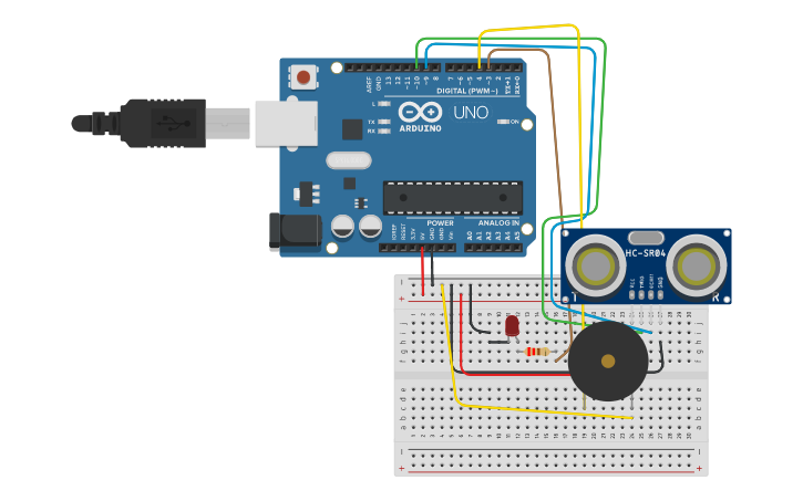 Circuit design Copy of PRACTICA 2 - SENSOR ULTRASONICO | Tinkercad