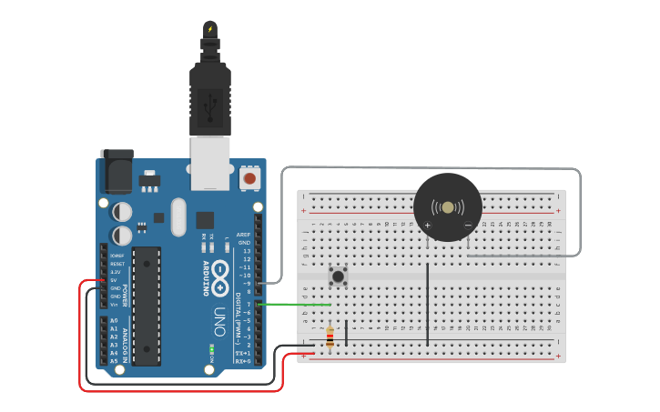 Circuit design Práctica 1: timbre de supermercado. - Tinkercad