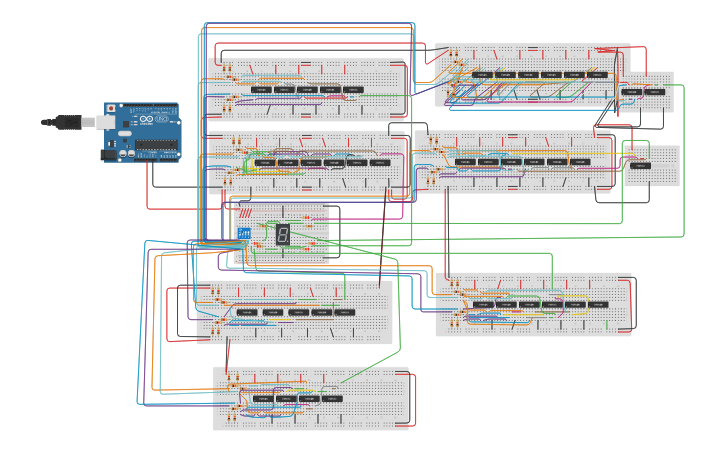 Circuit design Copy of Decodificador de 7 segmentos | Tinkercad Circuit design Copy of Decodificador de 7 segmentos | Tinkercad